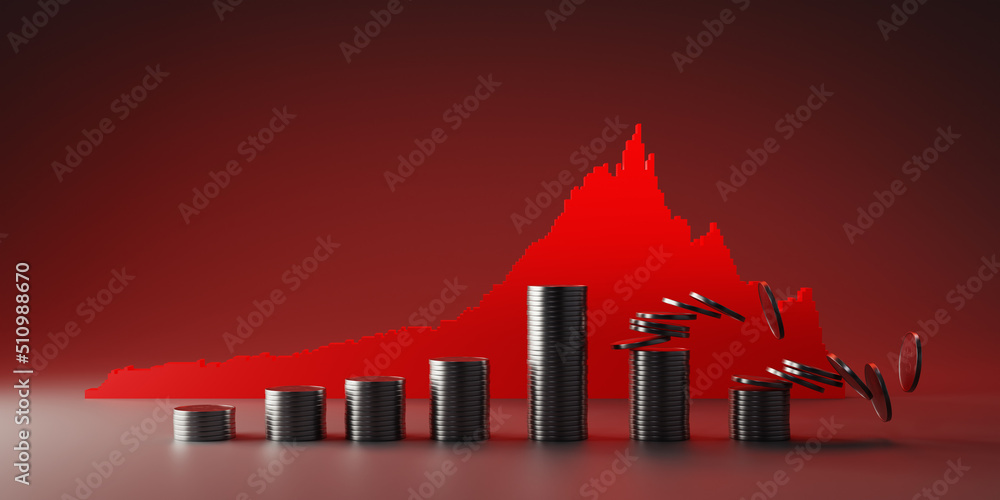 stock market crash concept image with red color chart, 3d rendering ...