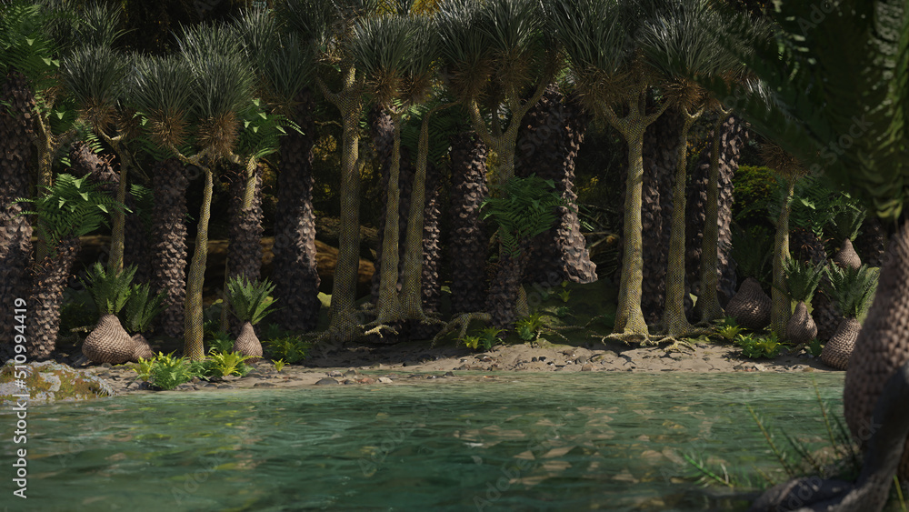 triassic forest with prehistoric tree fern and sigillaria Stock ...