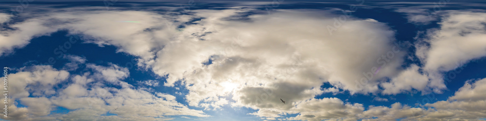 Blue sky panorama with puffy Cumulus clouds. Seamless hdr pano in ...
