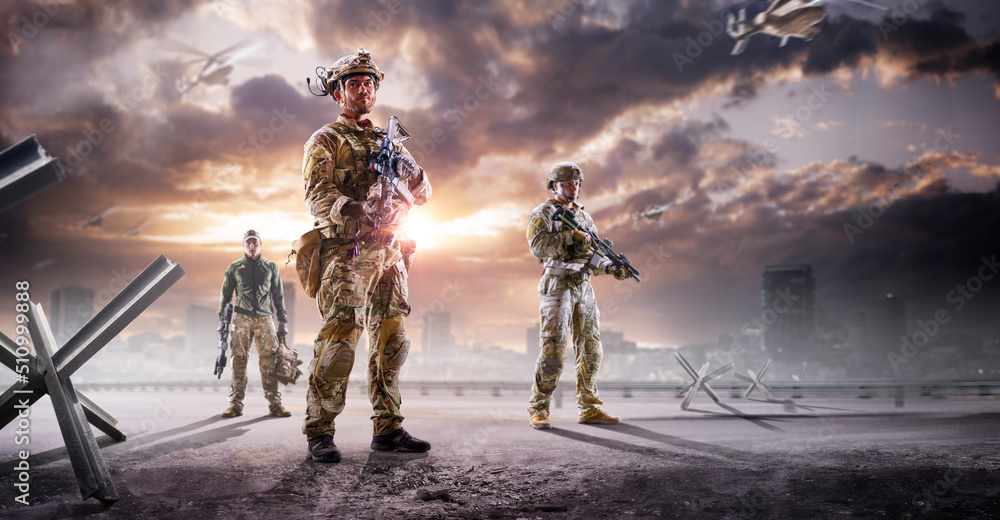 Soldier special forces on a futuristic background. Military concept of ...