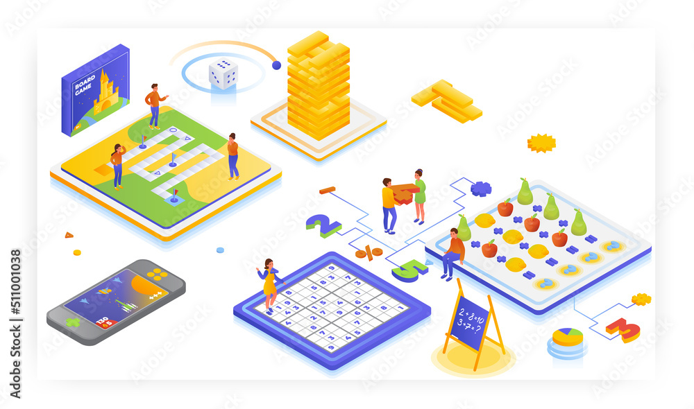 Math education, board games for kids, vector illustration. Children ...