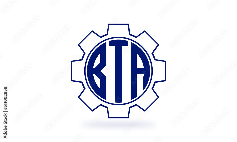 BTA three letter industrial logo with gear icon logo design vector ...