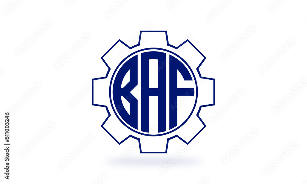 BAF three letter industrial logo with gear icon logo design vector ...