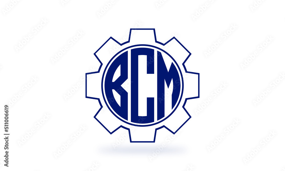 BCM three letter industrial logo with gear icon logo design vector ...