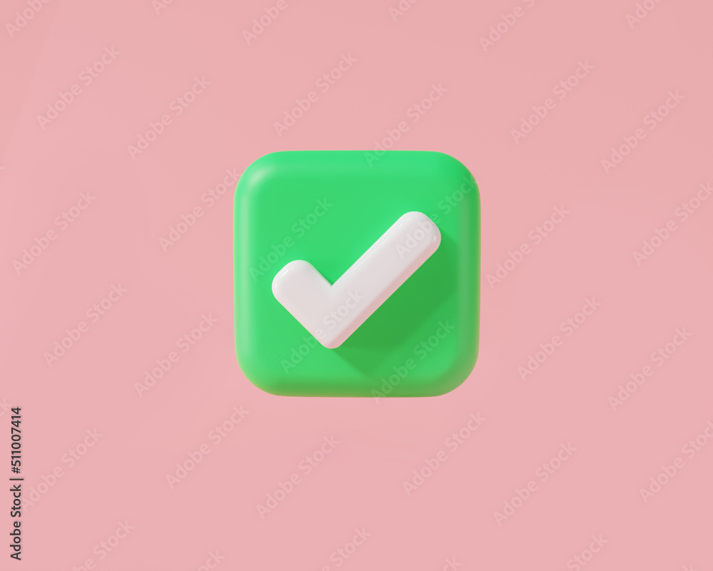 ภาพประกอบสต็อก 3d green check mark icon in a square isolated on pink ...