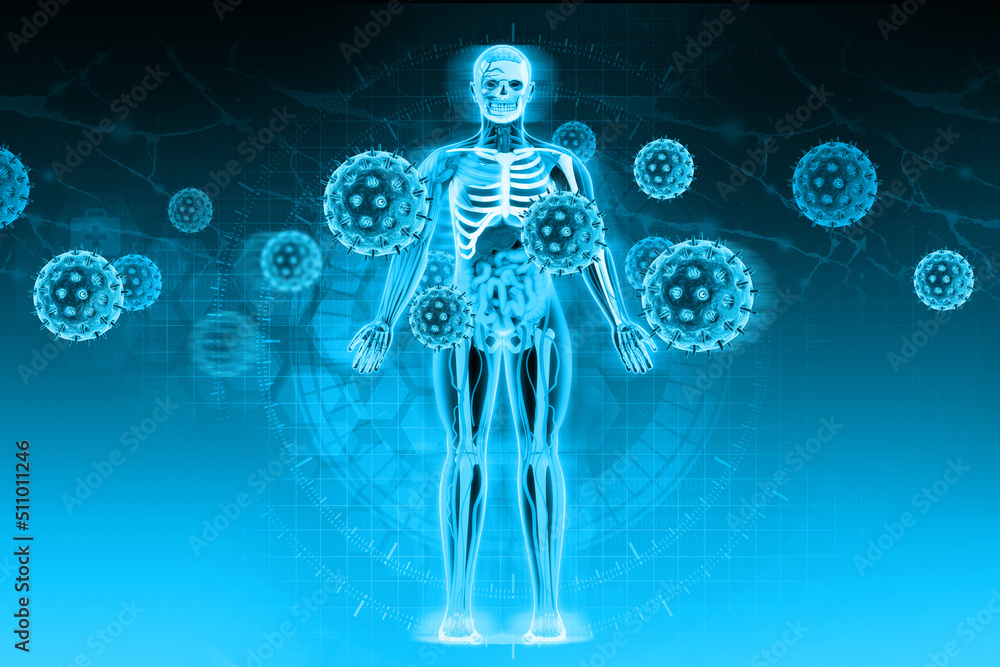 virus cells or bacteria infected human body. Human disease and ...