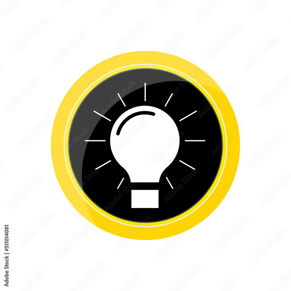 Light bulb on round button badge. Vector icon for quick tip, ideas ...
