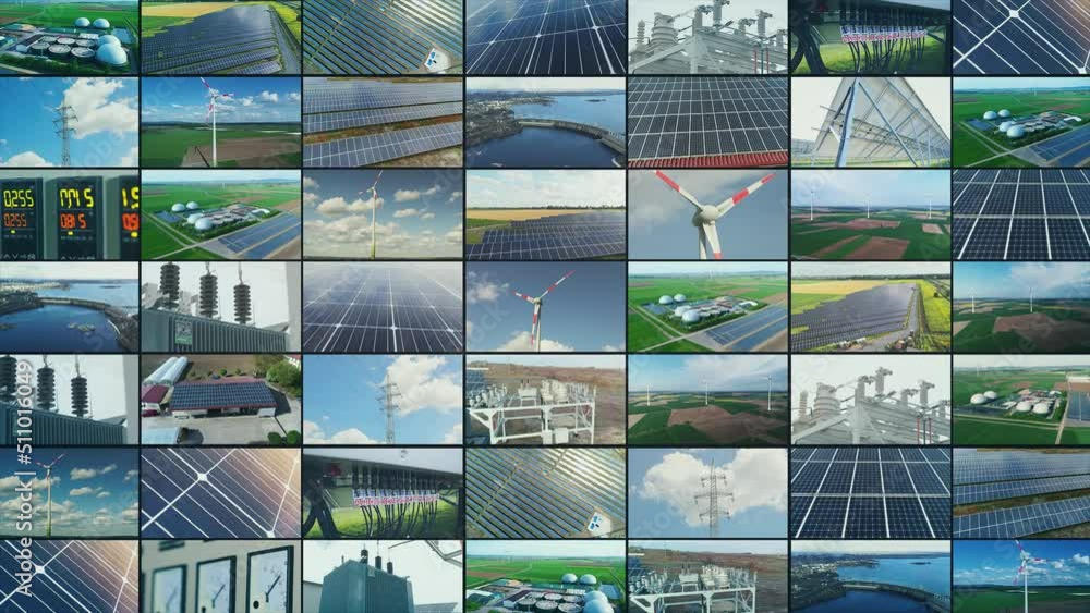 Alternative energy split screen. Green electricity multi screen collage ...