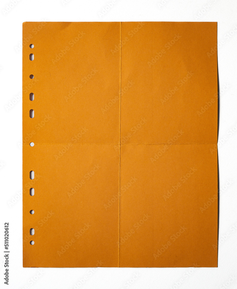 folded orange divider sheet paper isolated on white background. cool ...