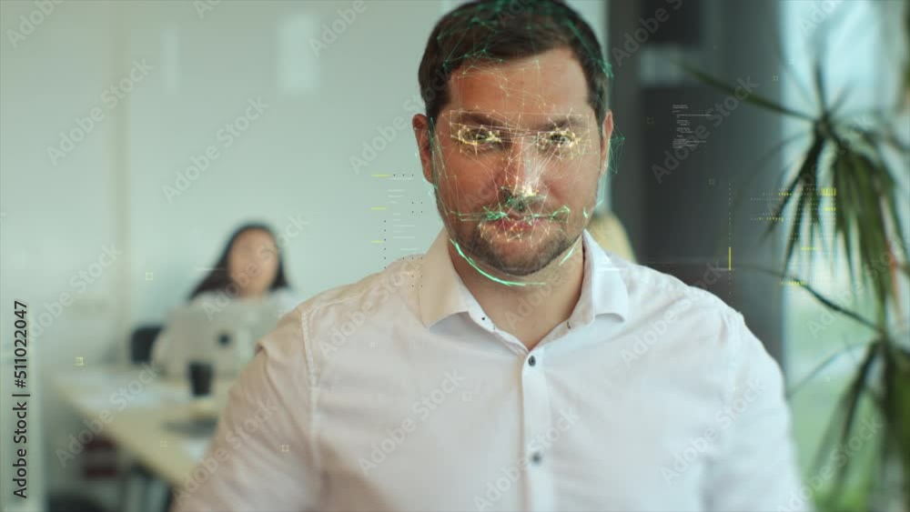 Man scanning of face features. Futuristic 3D identificating. Concept of ...