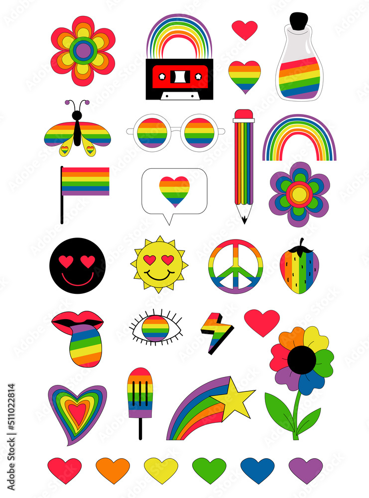 Big Set Lgbtq Community Symbols Lgbt Pride Month Vector Icons With