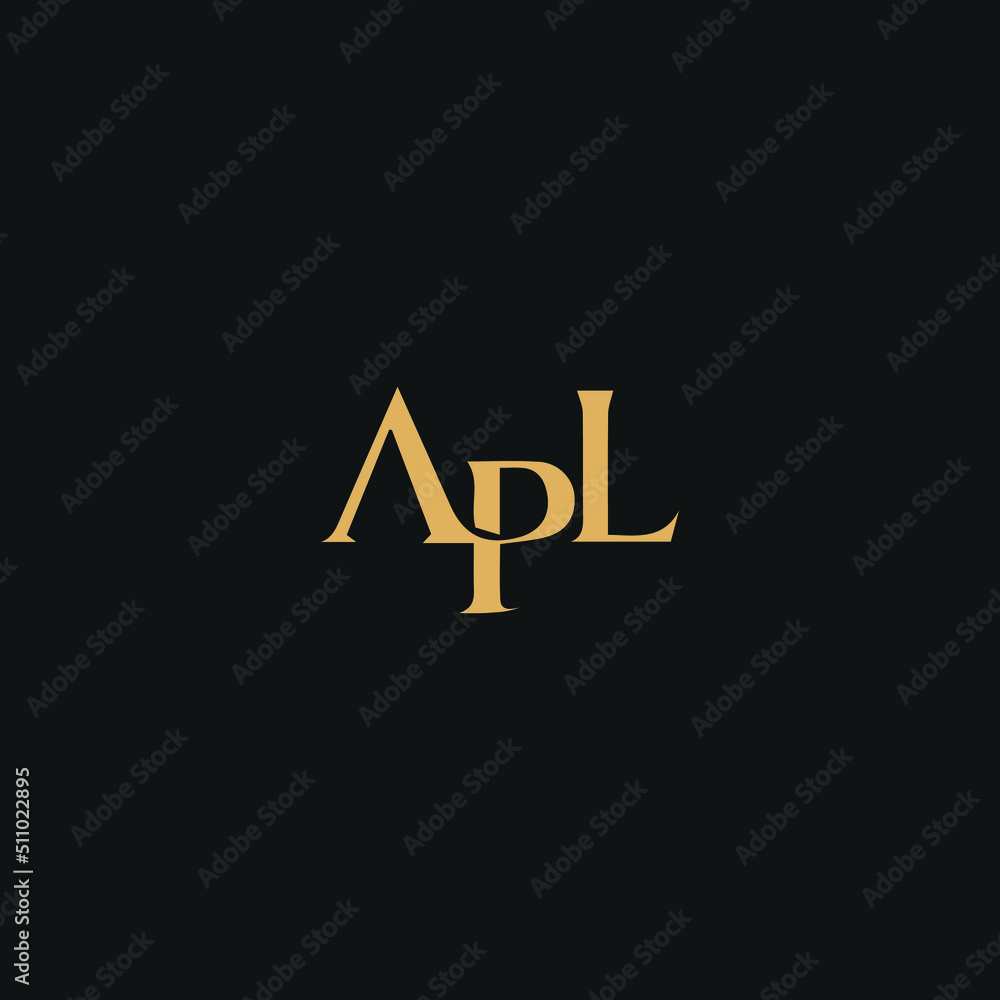 Letters APL Logo with gold and black background design. Letters APL ...
