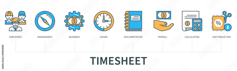 Timesheet vector infographic in minimal flat line style Stock Vector ...