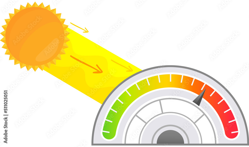 Thermometer with rising temperatures in hot weather. Circular measuring ...