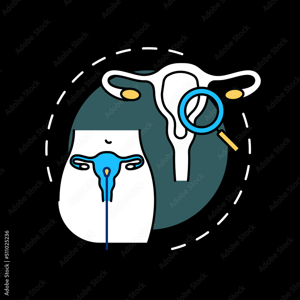 Gynecological examination concept icon for dark theme. Womb cancer ...
