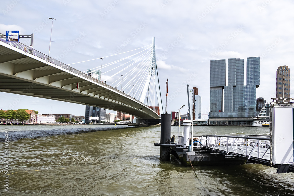 The Skyline of Rotterdam over of Nieuwe Maas river. Rotterdam, The ...