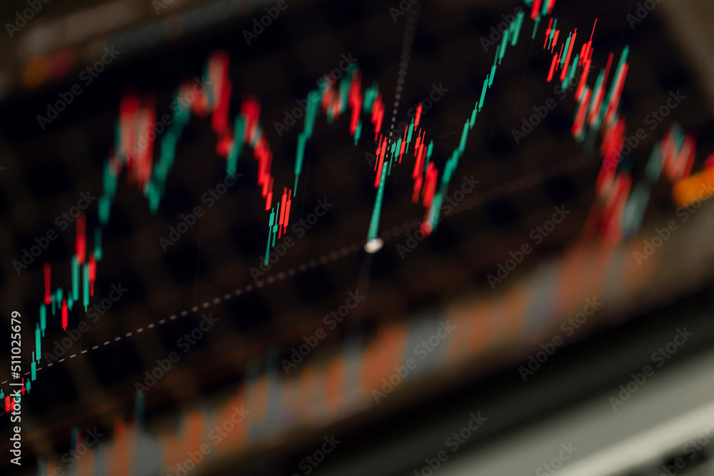 Trading chart displayed on the screen of the laptop. Stock market ...