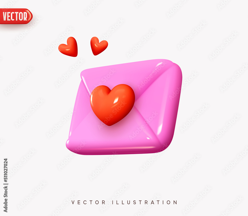 Envelope letter paper with red heart. Mail envelope icon. Send romantic ...
