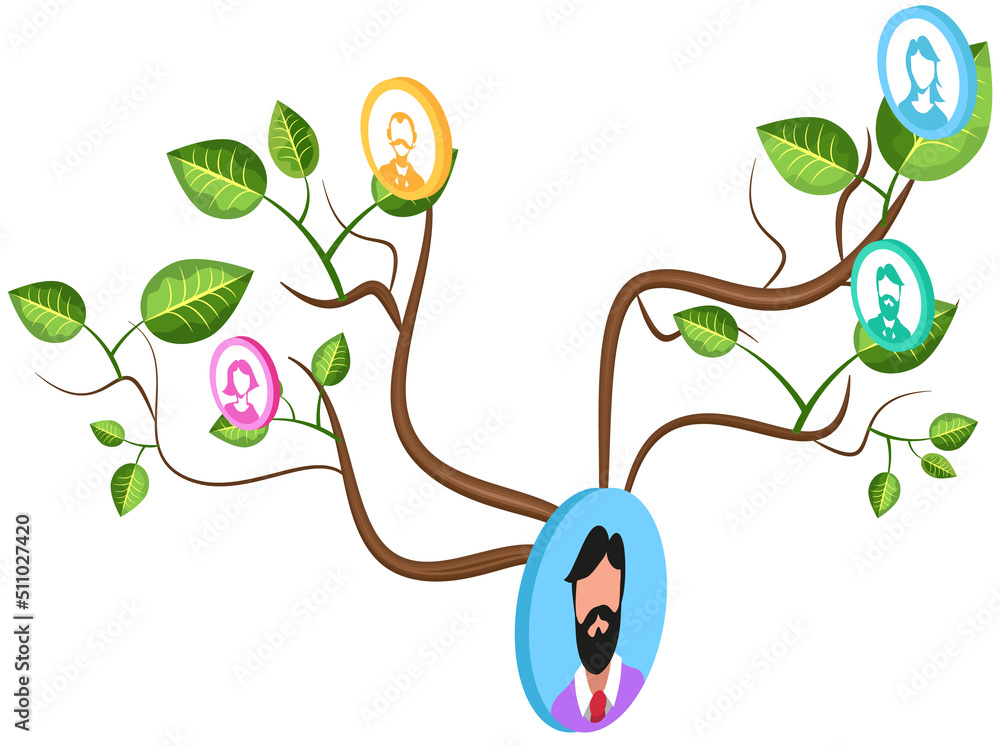 Family tree template with portraits of relatives. Branches of ties with ...