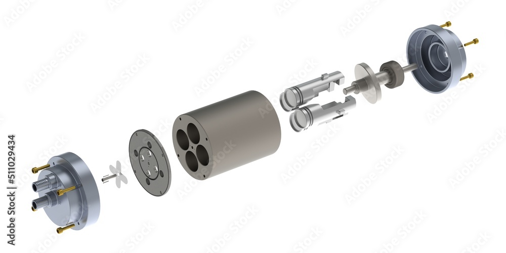 Car air conditioning compressor exploded view 3D rendering isolated on ...