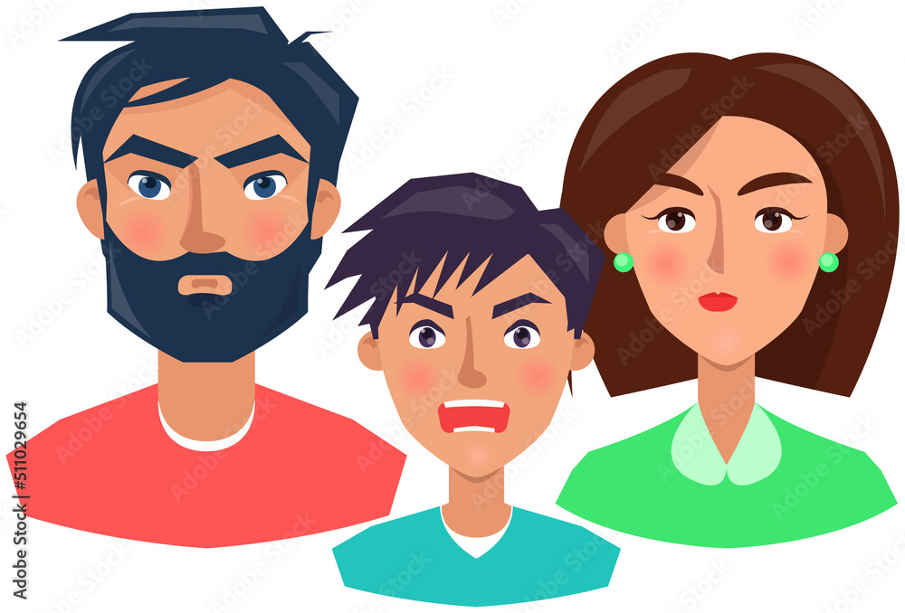 Angry face expression of adult woman. Person with emotion of anger ...