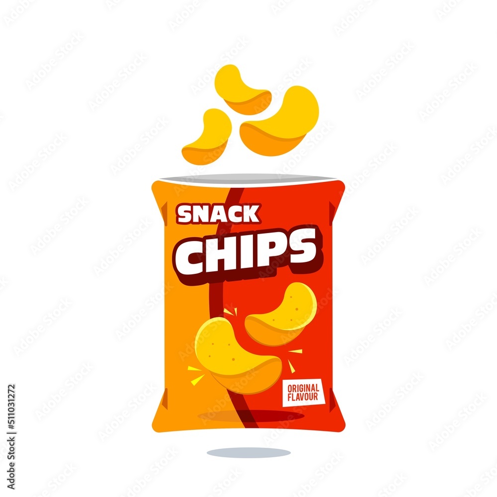 snack chips bag plastic packaging design illustration icon for food and ...