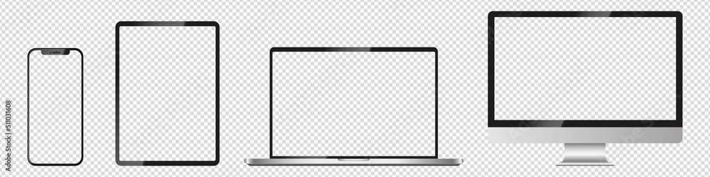 Realistic mockups of Apple devices on transparent background. Vector ...