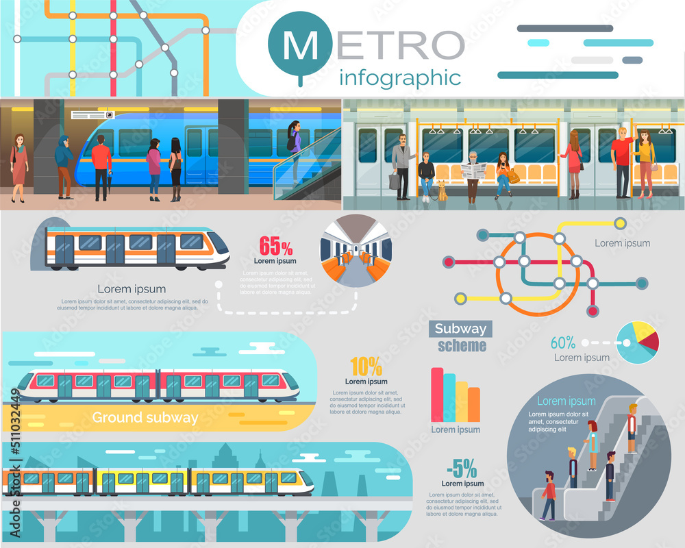 Public transport flat infographic diagram with tramway underground ...