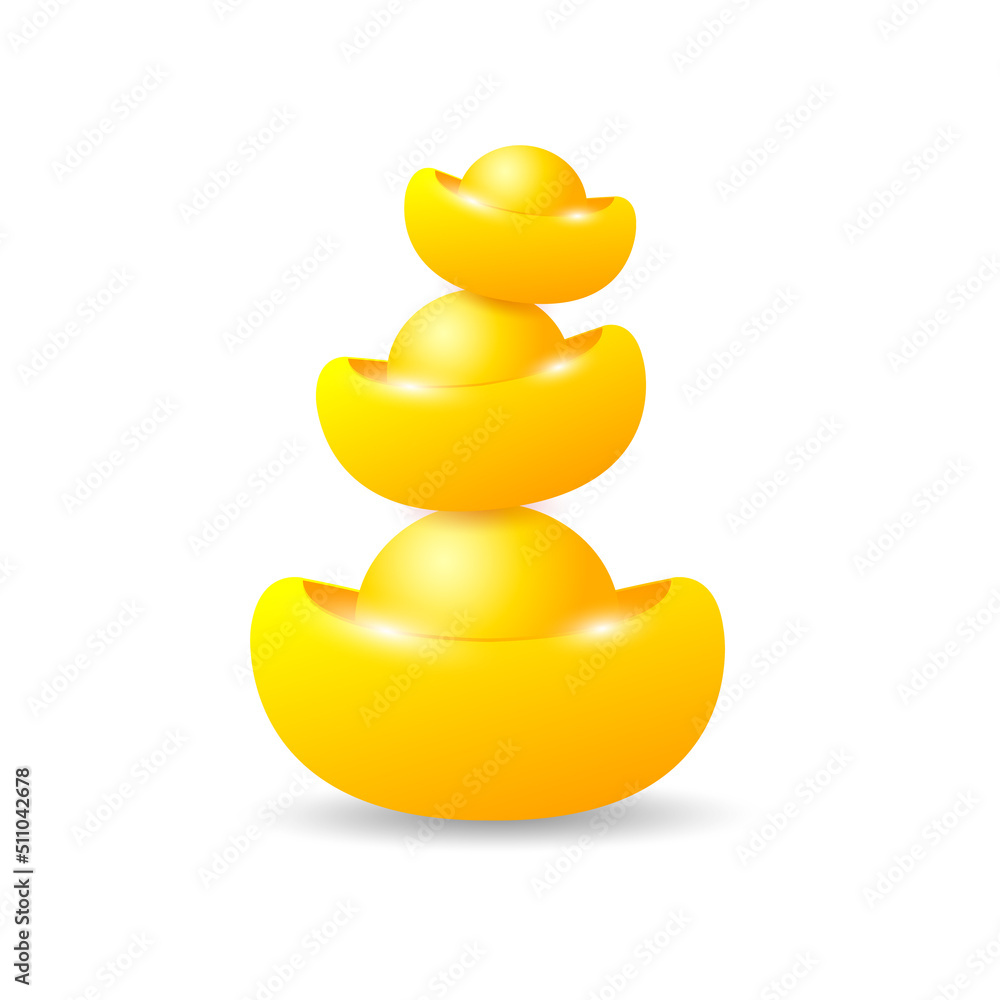 Set of three chinese gold ingots Yuan Bao for Chinese New Year design ...