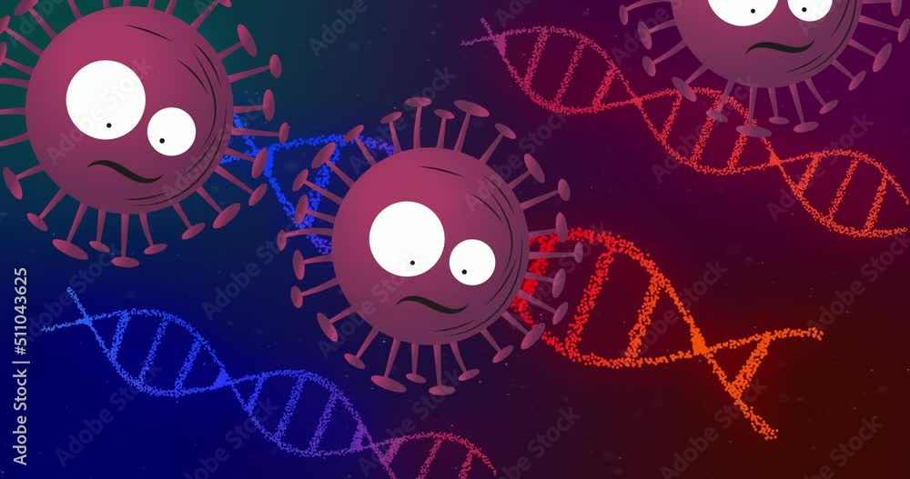 Animation of covid 19 cells with faces moving and dna strands spinning ...