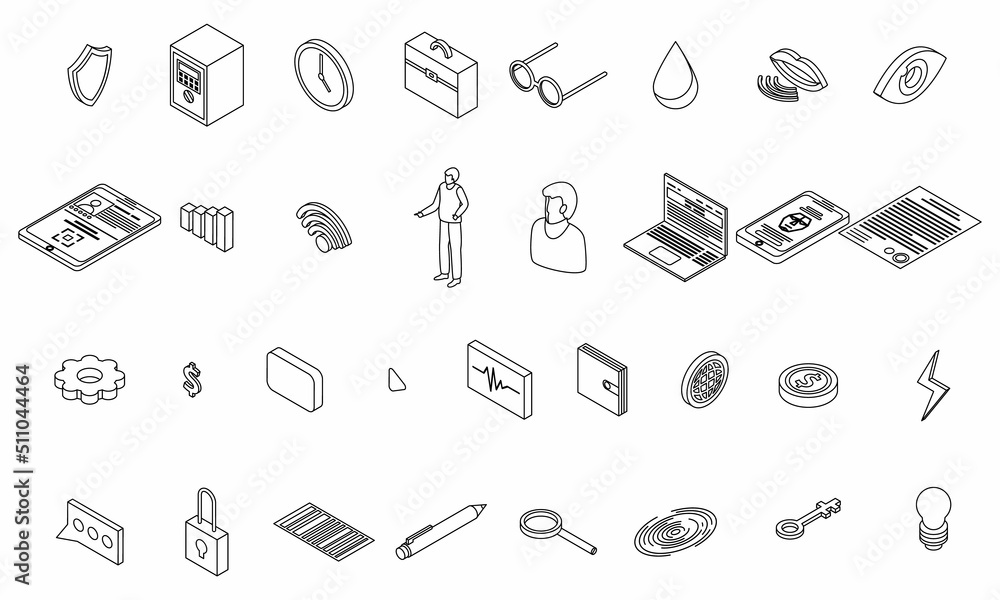 Biometric Authentication Icons Set Isometric Set Of Biometric