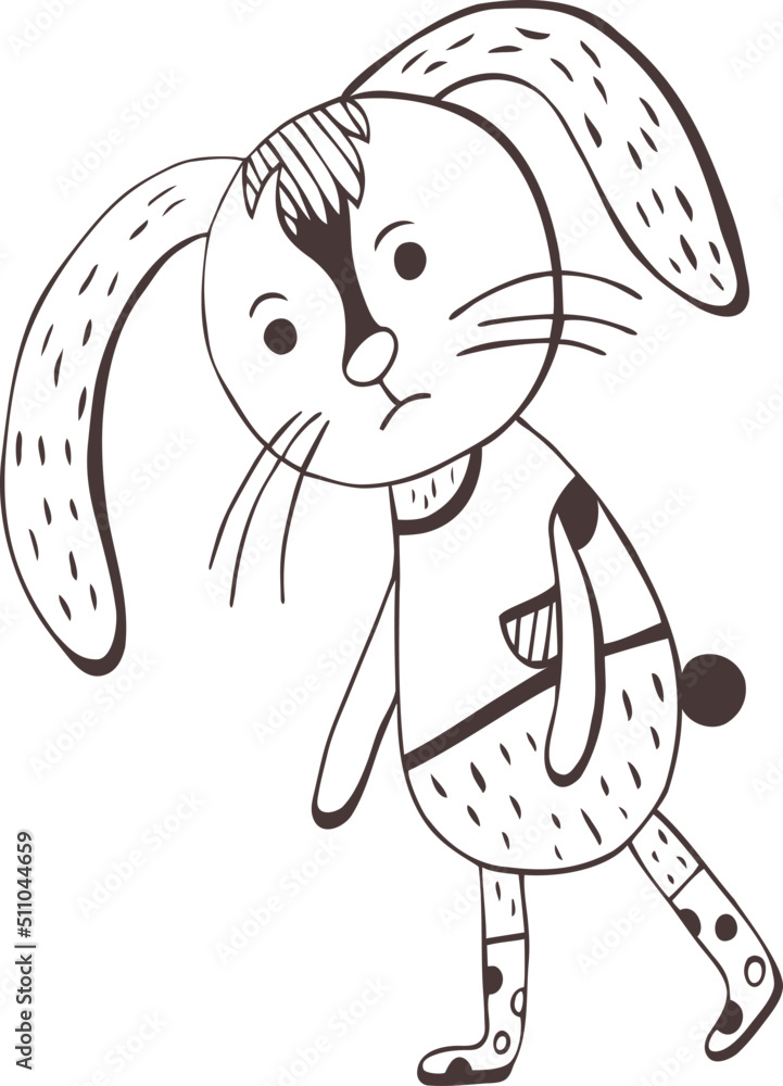 Children animal vector print. Funny sad hare, rabbit.Cartoon character ...