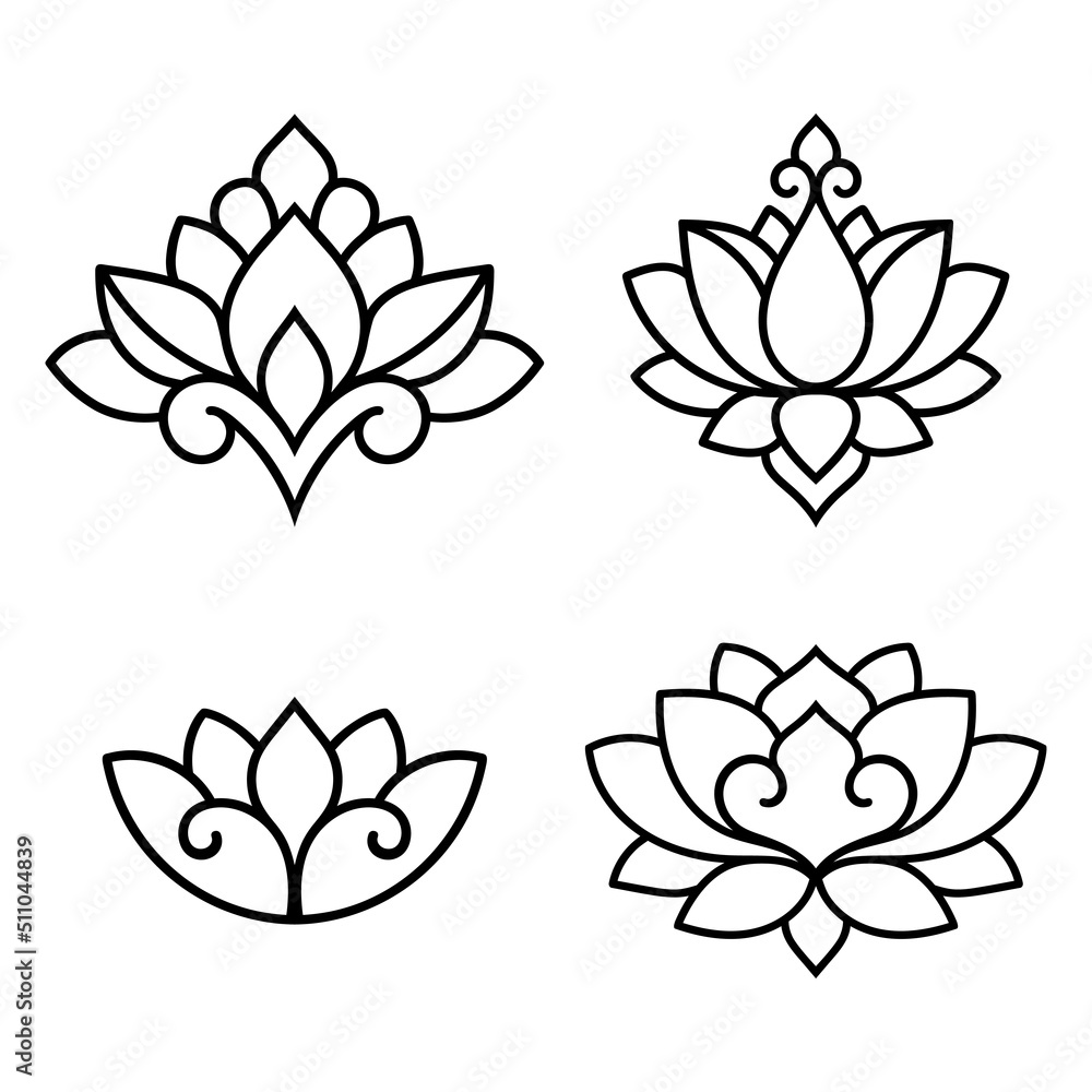 Set of decorative lotus flower symbols. Elements of patterns for laser ...