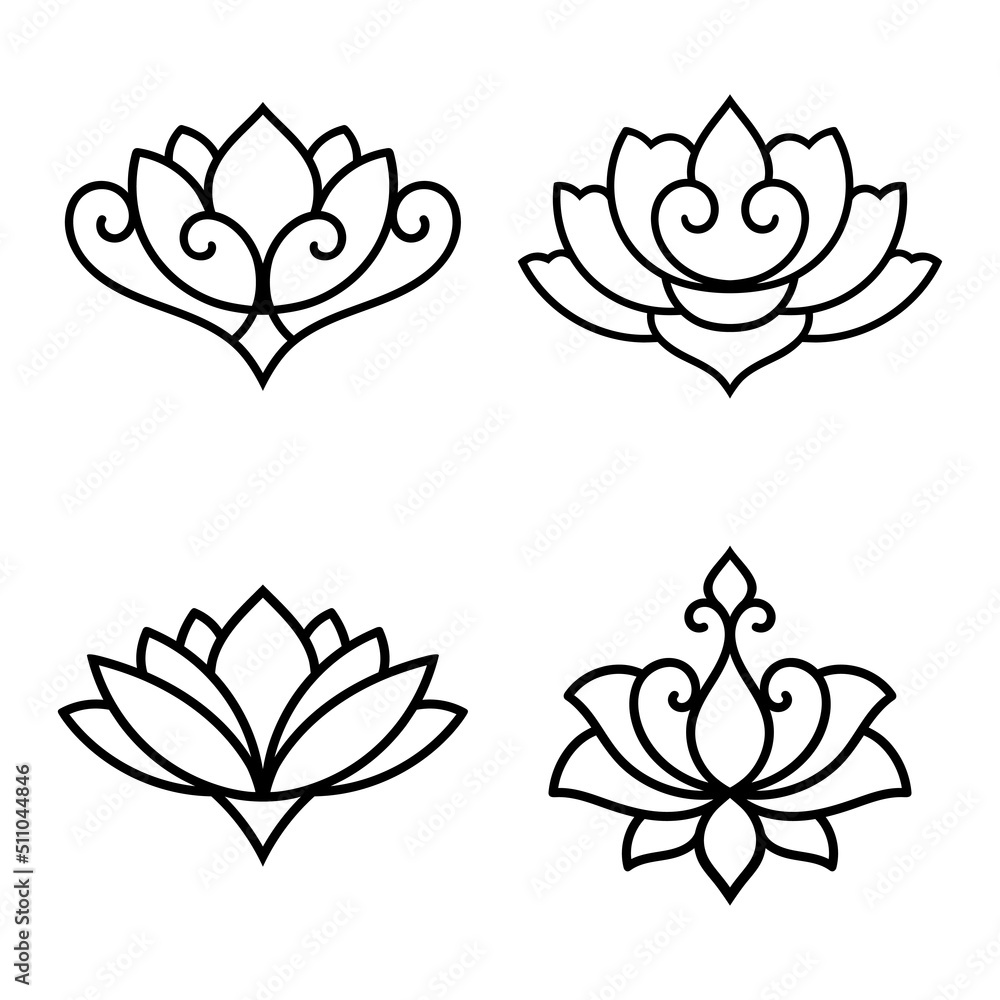 Set of decorative lotus flower symbols. Elements of patterns for laser ...