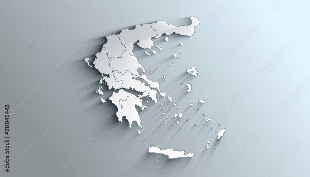 Modern White Map of Greece with Regions With Shadow Stock Illustration ...