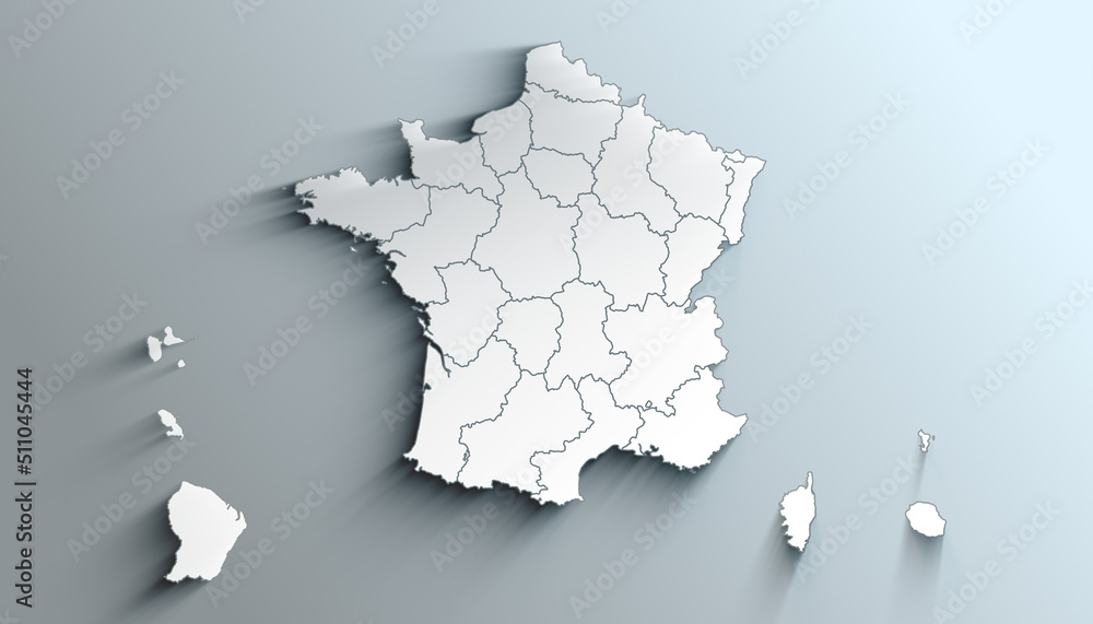 Modern White Map of France with Regions With Shadow Stock Illustration ...