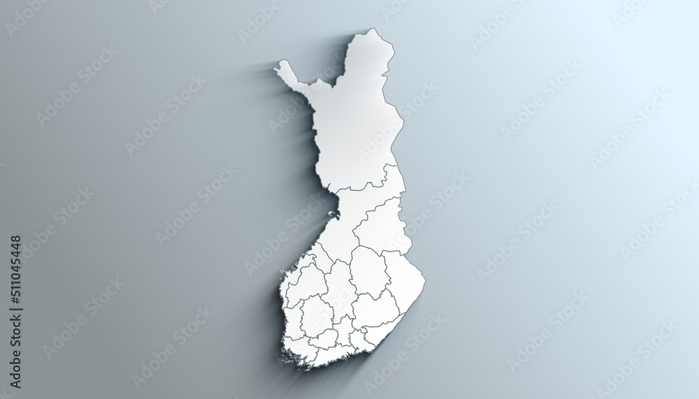 Modern White Map of Finland with Regions With Shadow Stock Illustration ...