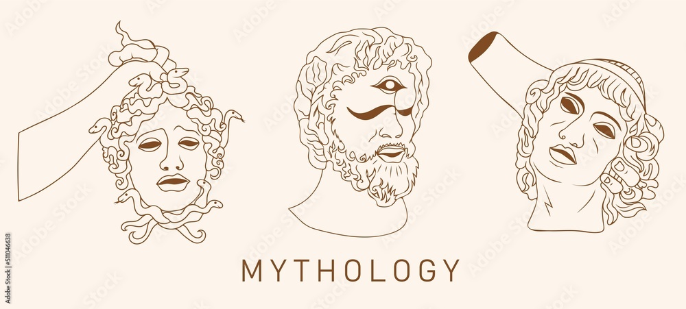 Mythology. Greek ancient sculpture collection. Architectural graphic ...