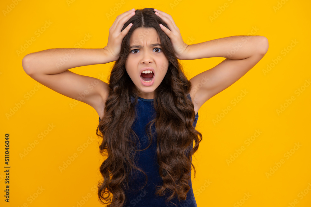 Scream and shout child. Angry teenage girl, upset and unhappy negative ...