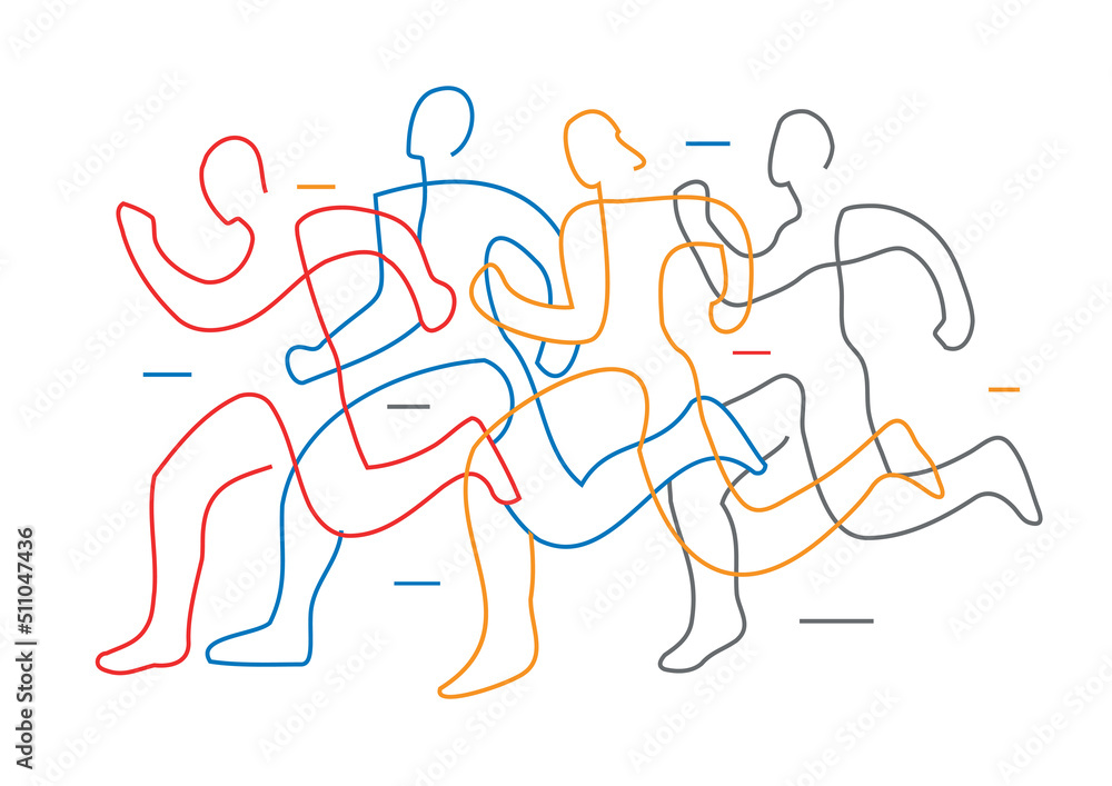Running race, line art stylized. Illustration of group of running ...