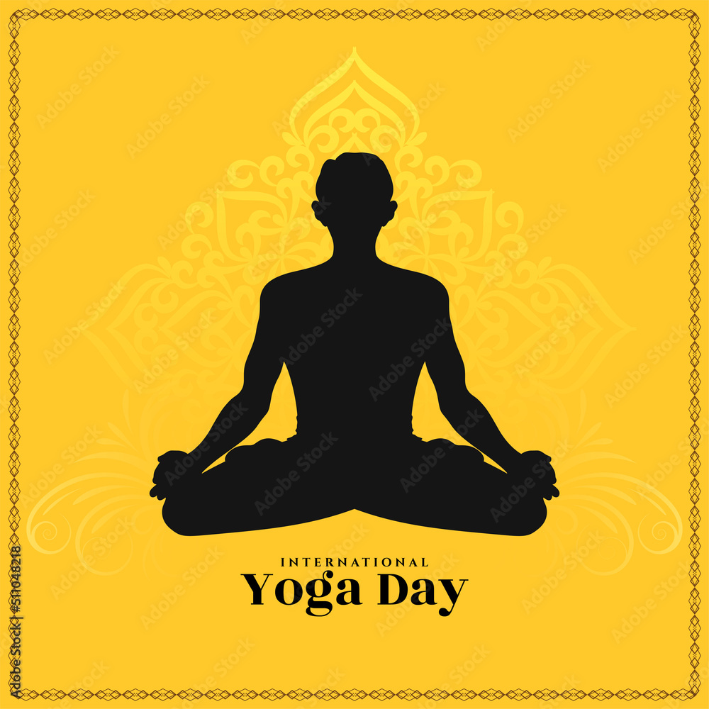 International Yoga day yellow color background design Stock Vector ...