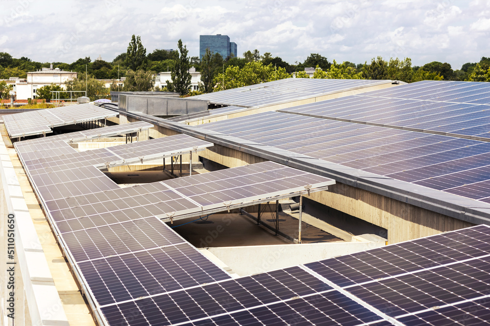 Solar panel System on Rooftop House Apartment Building. Solar panels on ...
