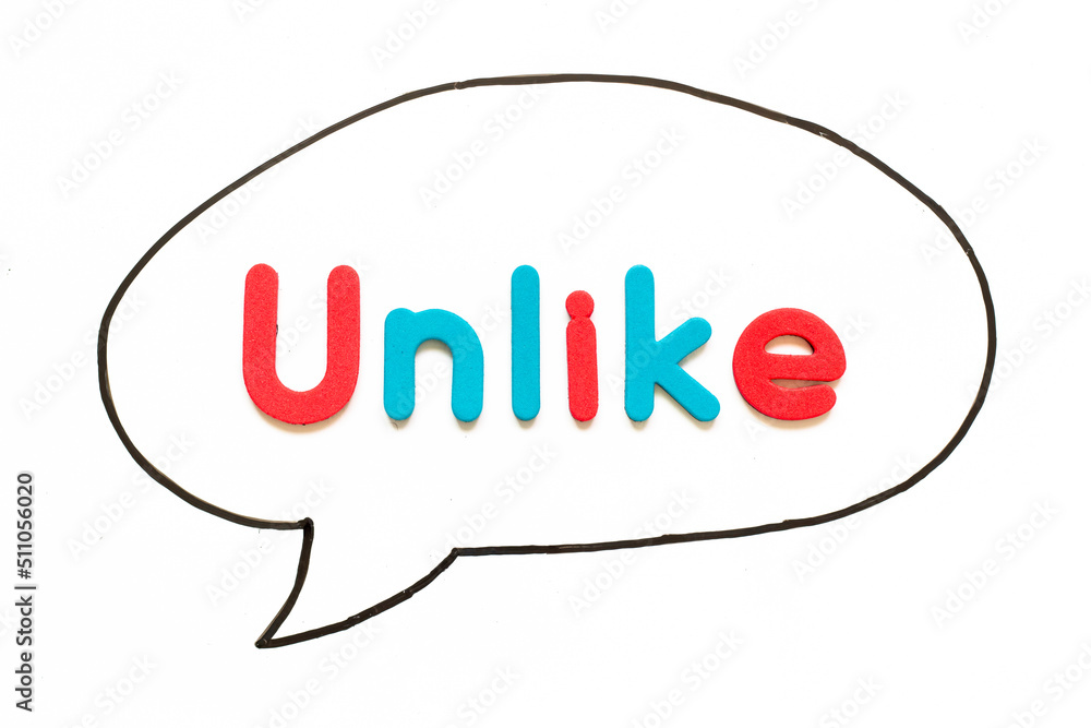 Alphabet letter with word unlike in black line hand drawing as bubble ...