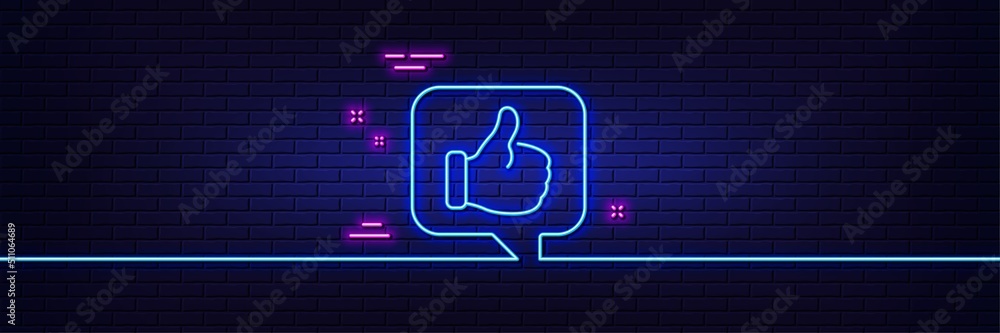 Neon light glow effect. Like line icon. Thumbs up sign. Positive ...