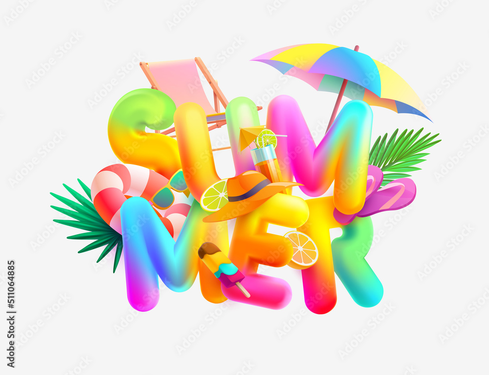 Summer colorful lettering design. Bright poster with 3D letters ...