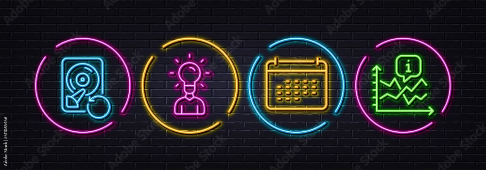 Recovery hdd, Calendar and Education minimal line icons. Neon laser 3d ...