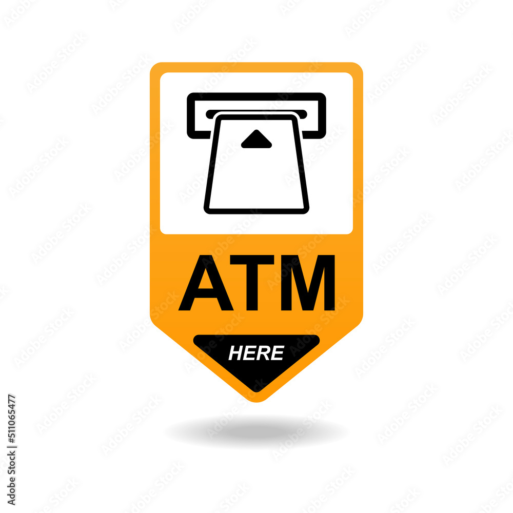 ATM here sign board isolated on white background vector illustration ...
