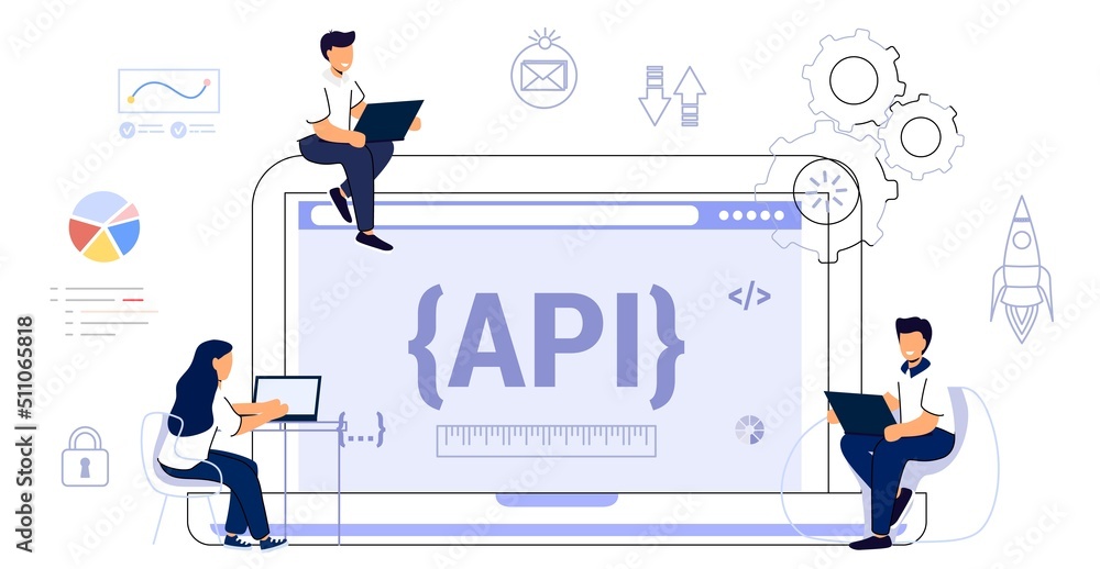 API Application Programming Interface Software development tool API as a symbol of finished code ...
