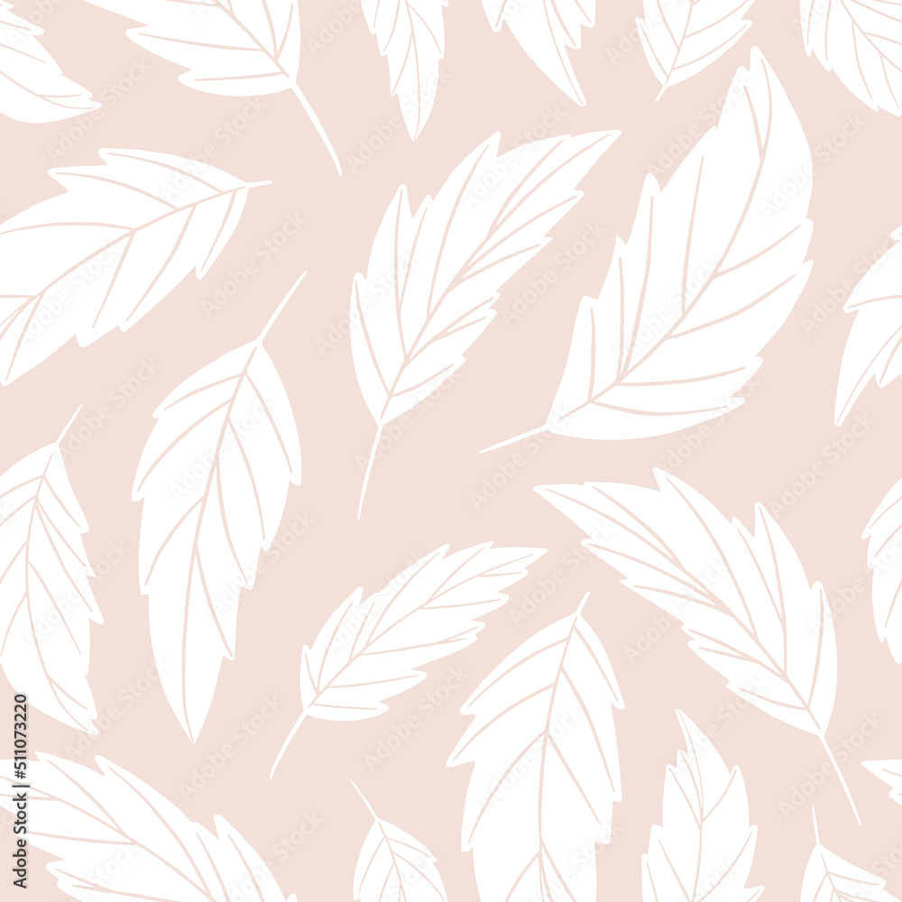 Subtle neutral botanical pattern design with white winter leaves over ...
