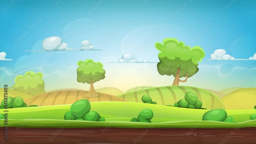 Cartoon Country Landscape Animation Loop/ 4k animation of a cartoon ...